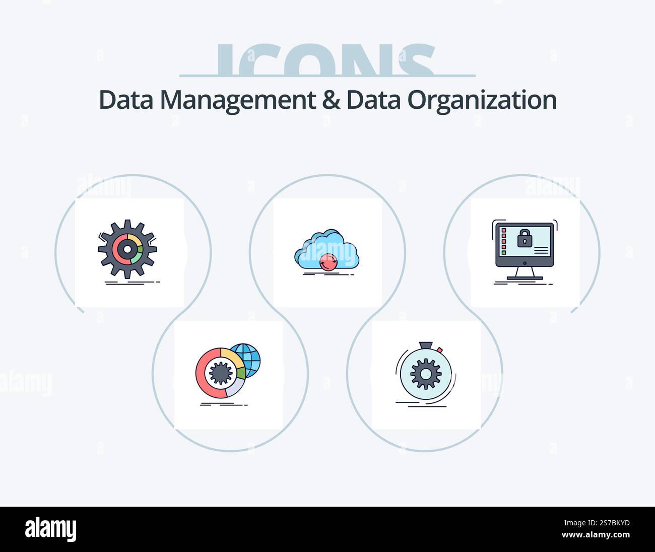 Data Management And Data Organization Line Filled Icon Pack 5 Icon Design. rack. server. matrix ...