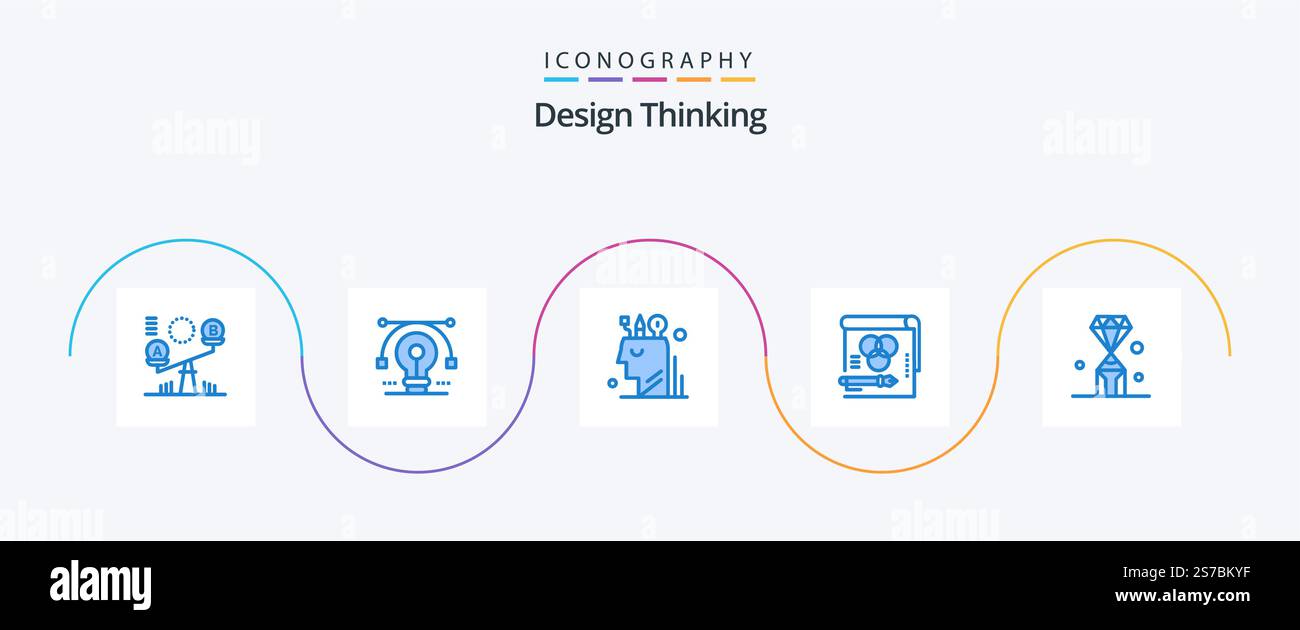 Design Thinking Blue 5 Icon Pack Including pen. card. drawing. color ...