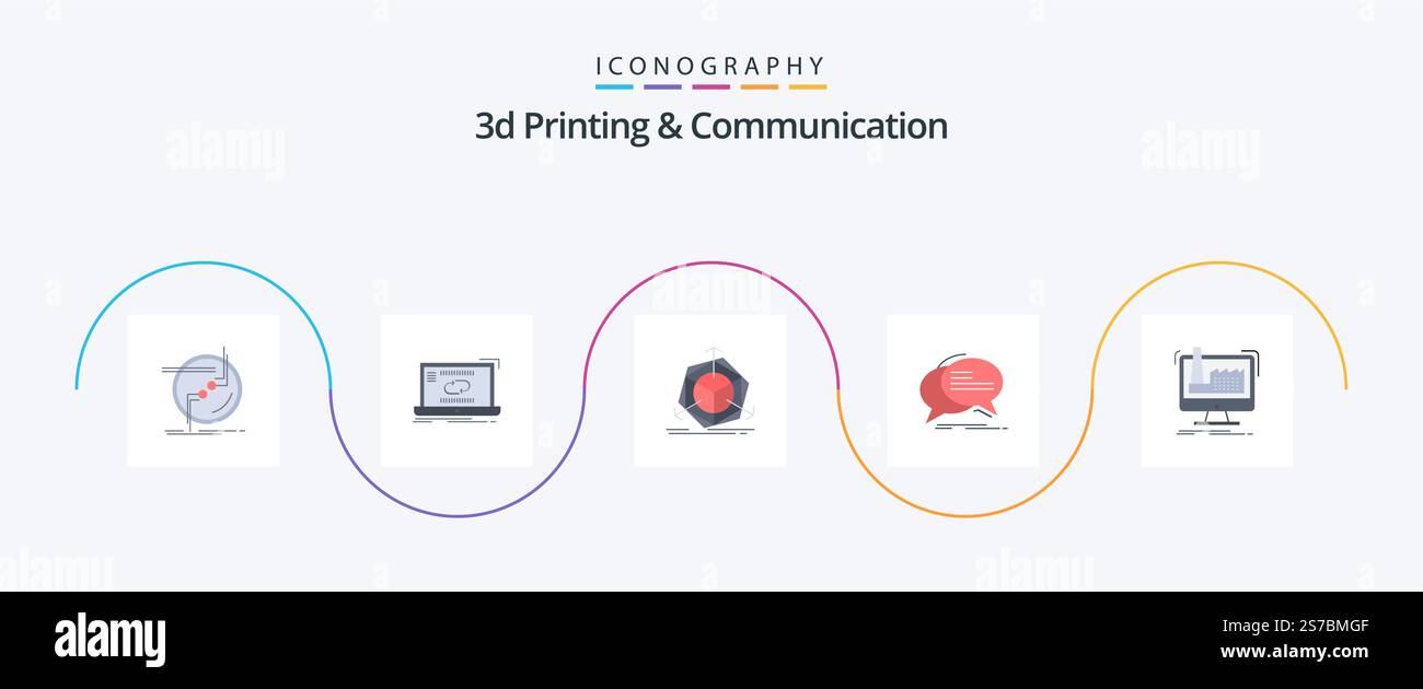 3d Printing And Communication Flat 5 Icon Pack Including communication ...