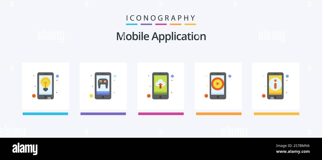 Mobile Application Flat 5 Icon Pack Including information. app. video ...