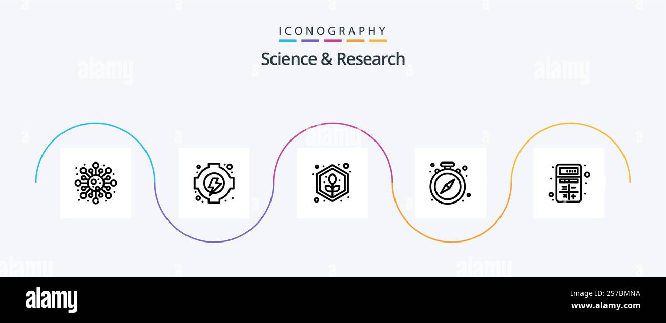 Science Line 5 Icon Pack Including apps. add. grow. time. stop Stock ...