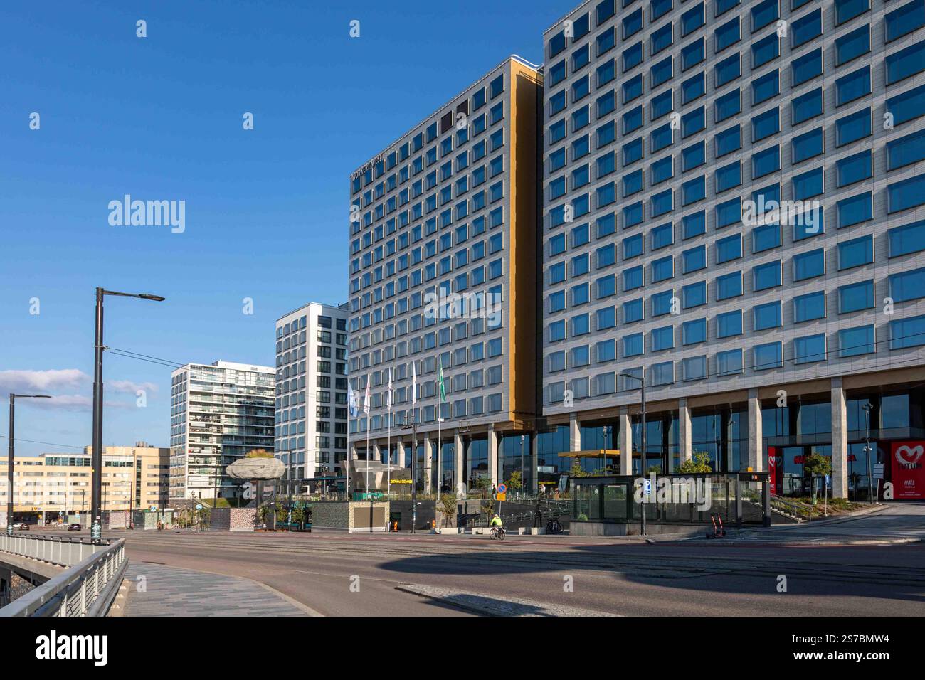 Mall of Tripla against clear blue sky in Pasila district of Helsinki ...
