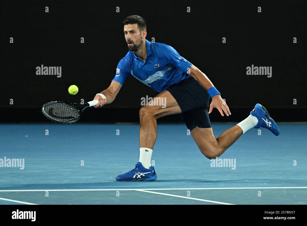 Melbourne, Australia. 19th Jan, 2025. Novak Djokovic of Serbia plays a shot during his round ...
