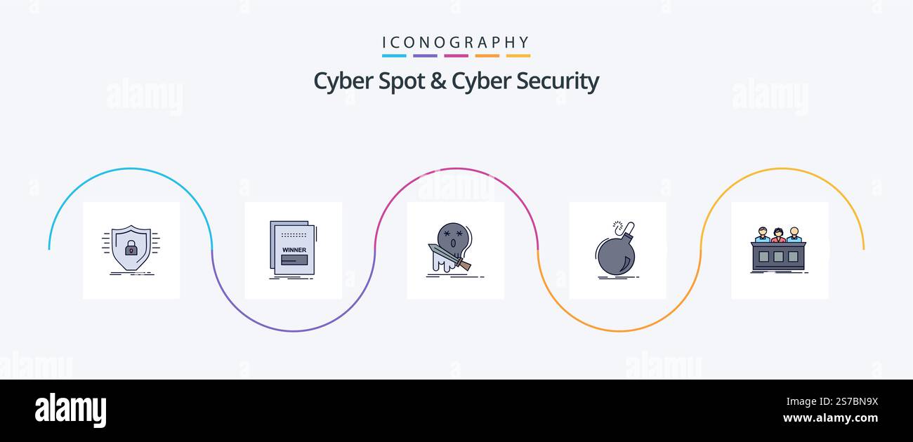 Cyber Spot And Cyber Security Line Filled Flat 5 Icon Pack Including ...