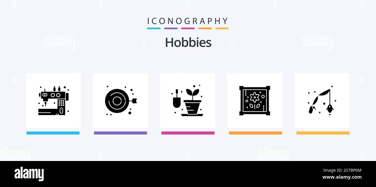 Hobbies Glyph 5 Icon Pack Including hobbies. fish. handicraft. hobby ...