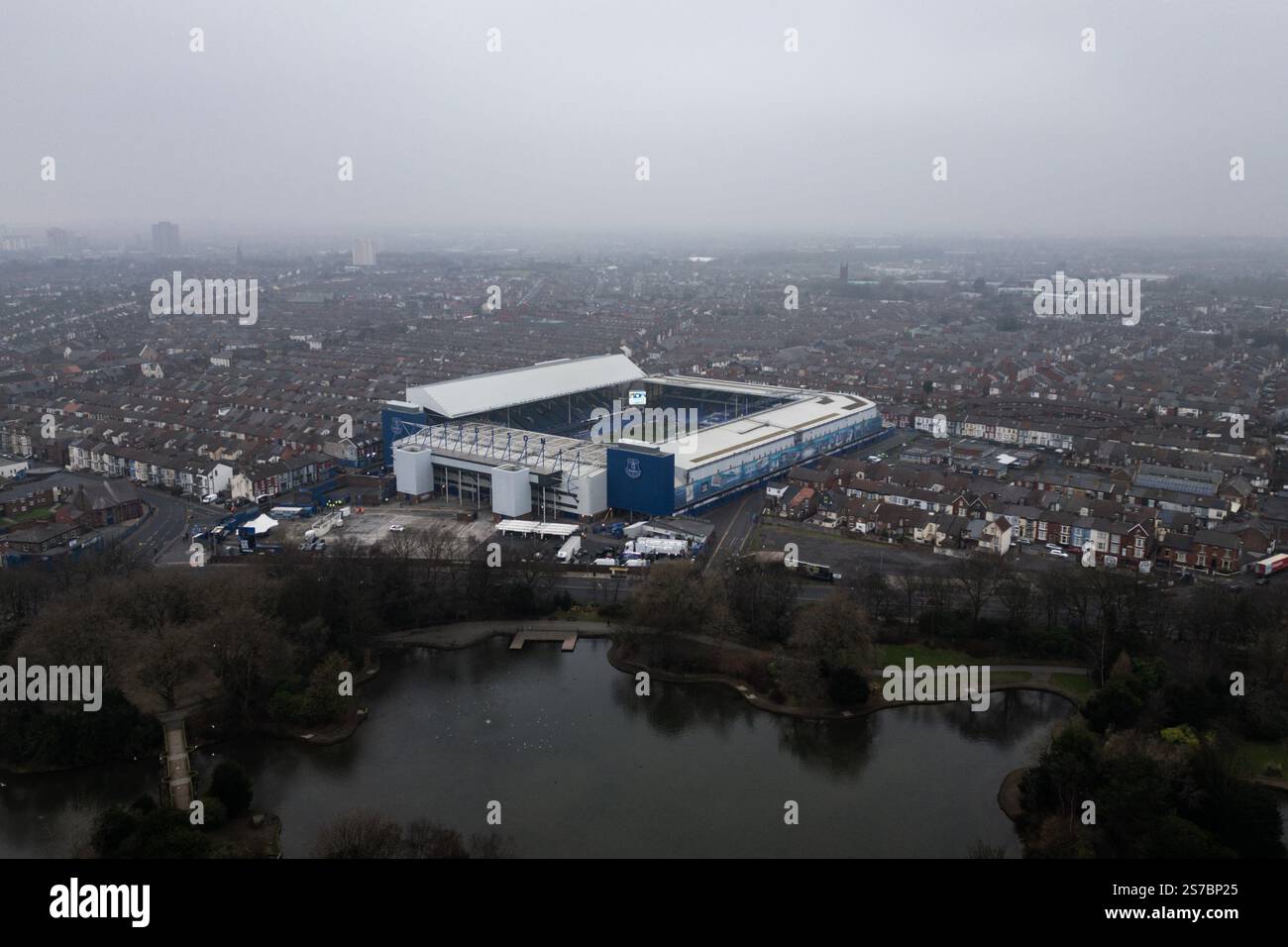 Liverpool, UK. 19th Jan, 2025. An aerial view of Goodison Park ahead of ...