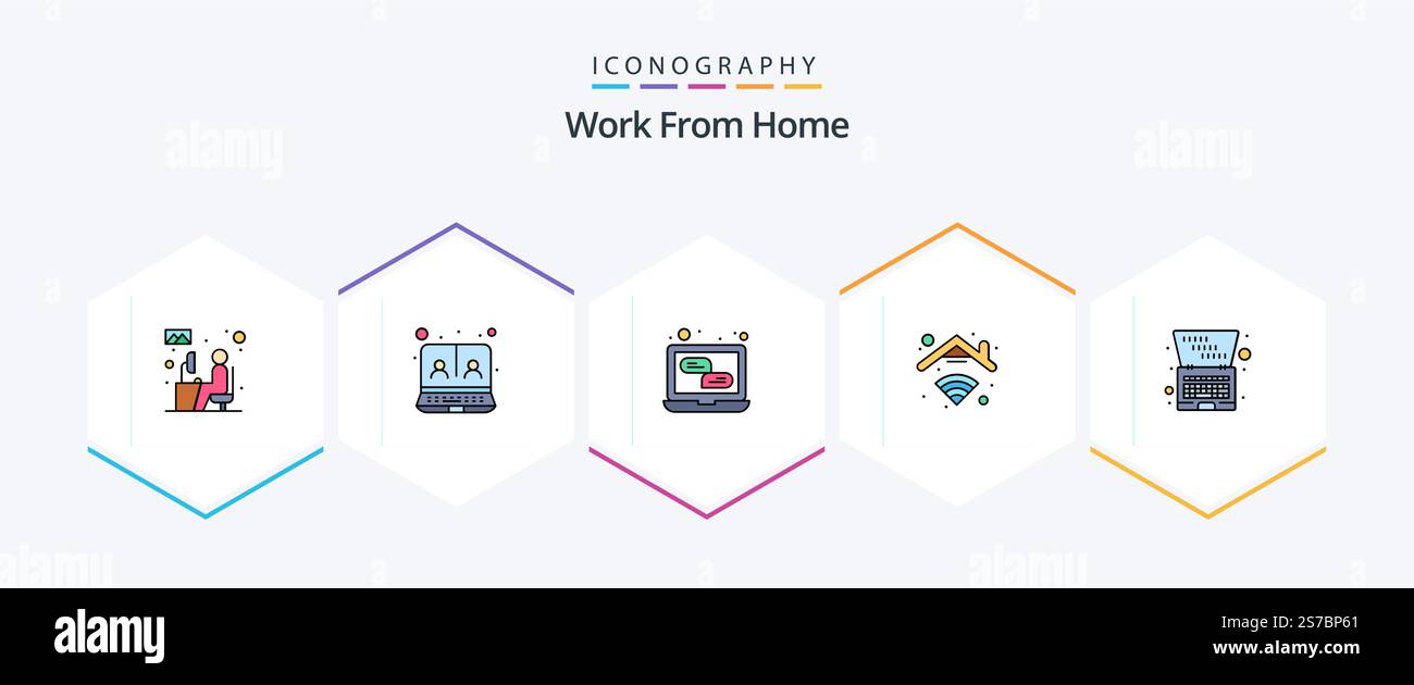 Work From Home 25 FilledLine icon pack including desk. wifi. video ...