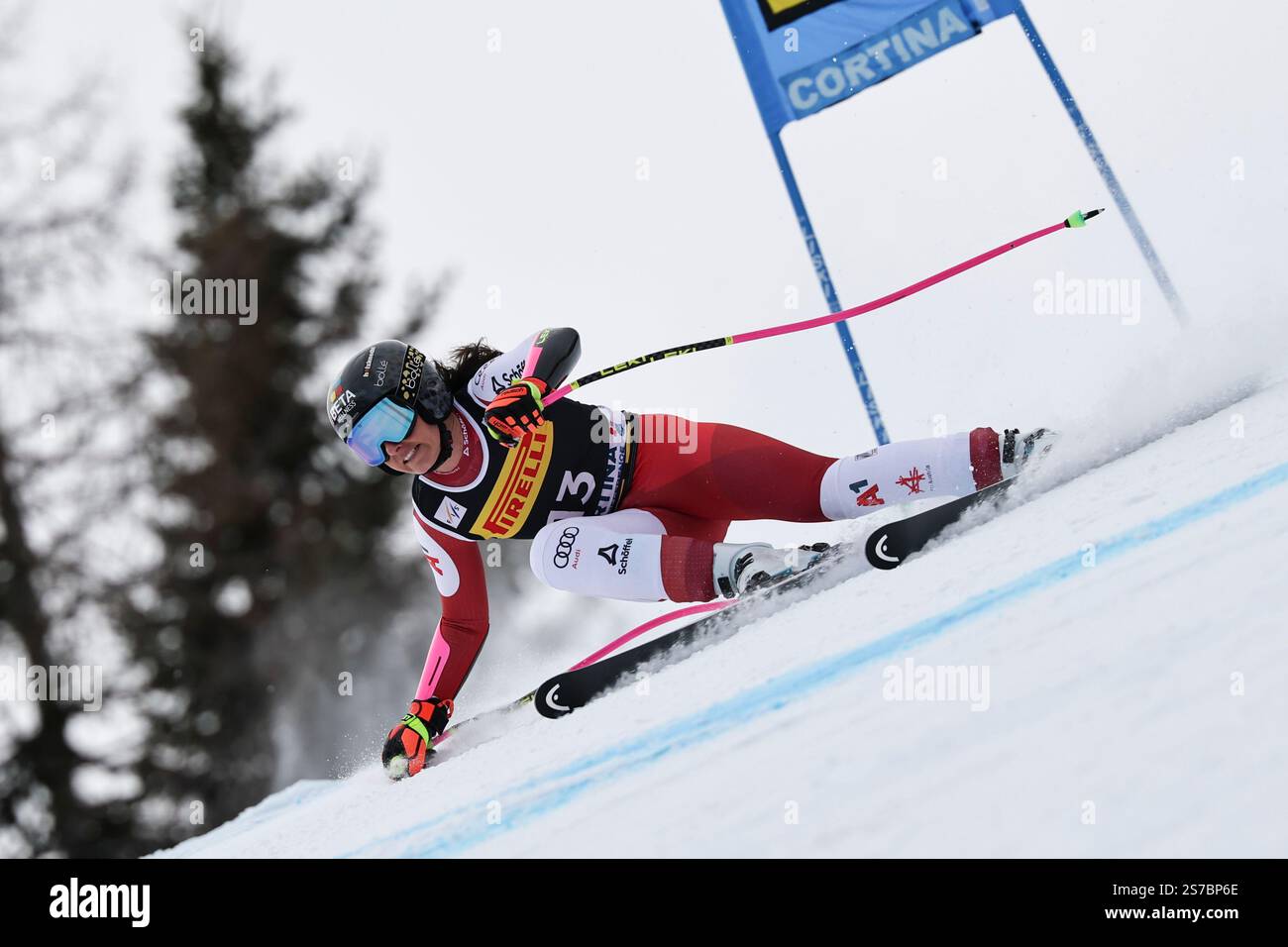 Austria's Stephanie Venier speeds down the course during an alpine ski ...