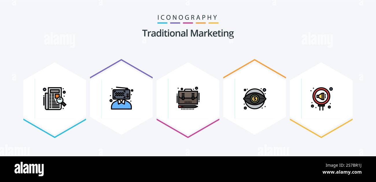 Traditional Marketing 25 FilledLine icon pack including vision ...
