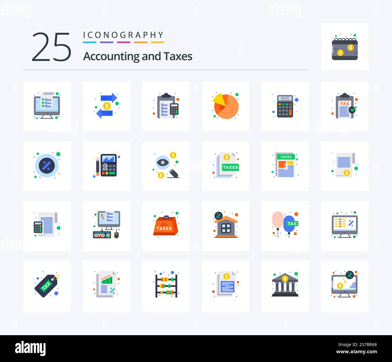 Taxes 25 Flat Color Icon Pack Including Graph Chart Finance Payable