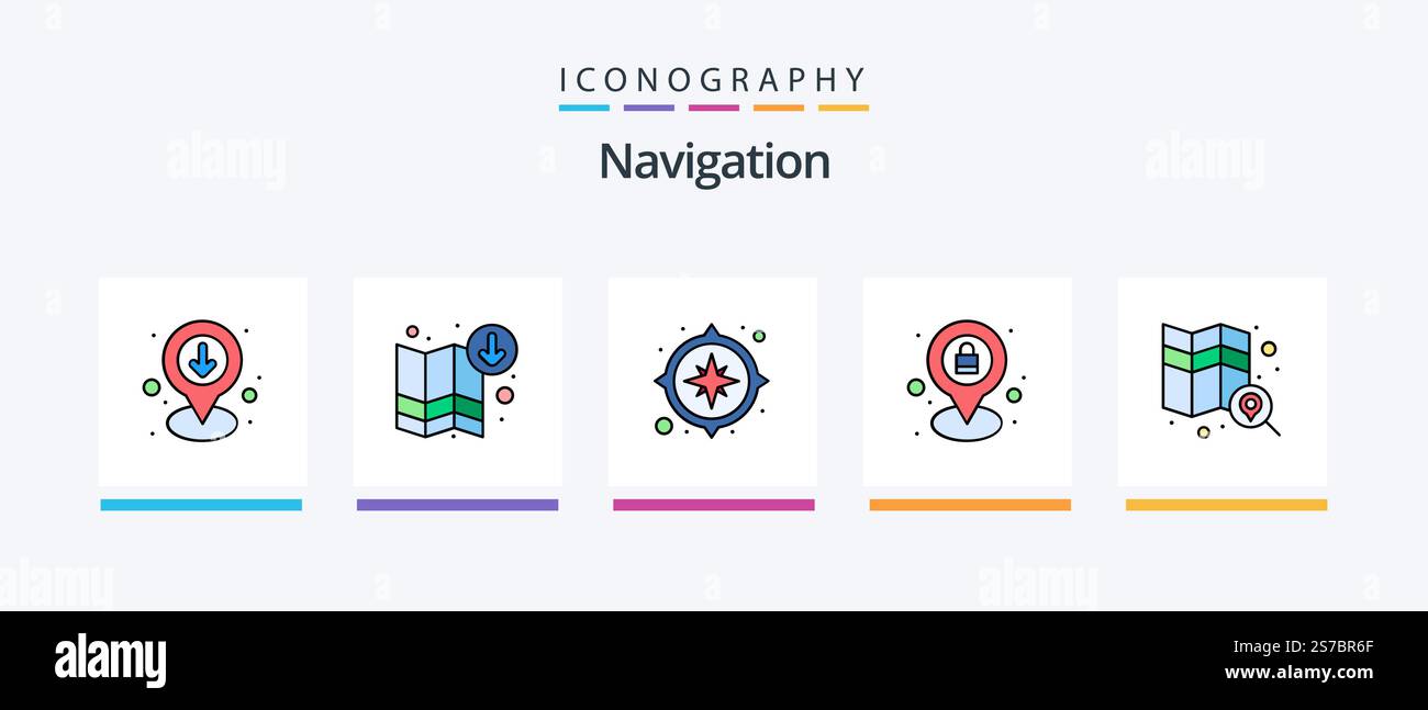 Navigation Line Filled 5 Icon Pack Including . location. search. Creative Icons Design Stock ...