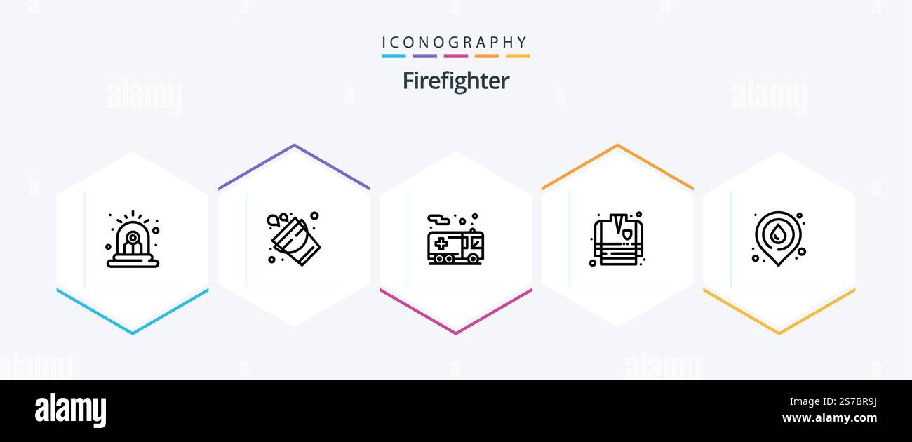 Firefighter 25 Line icon pack including map. fire. emergency. fireman ...