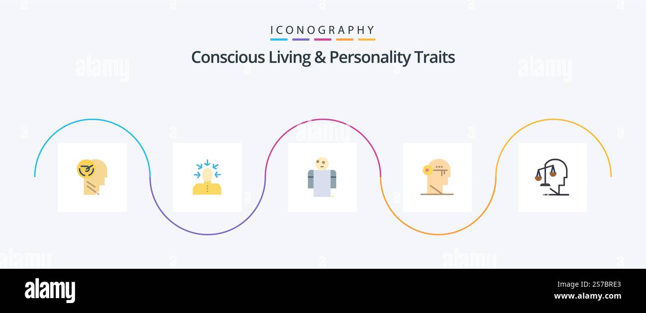 Concious Living And Personality Traits Flat 5 Icon Pack Including mind ...