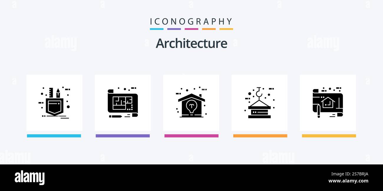 Architecture Glyph 5 Icon Pack Including tower. lifting. plan. hook ...