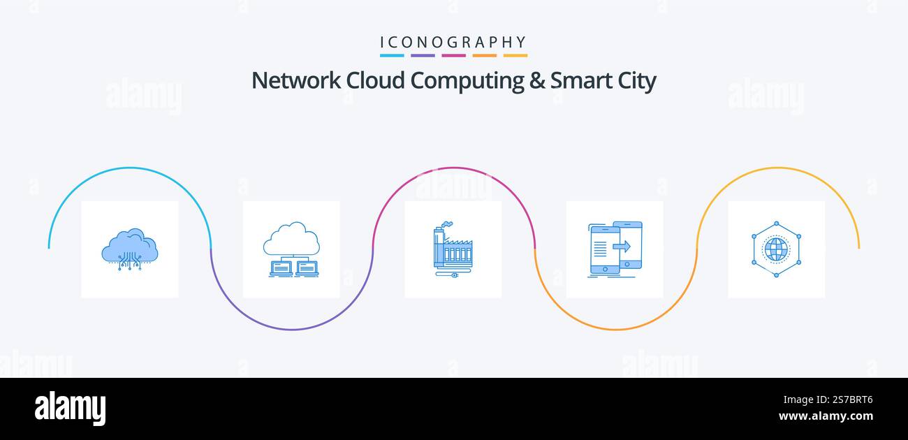 Network Cloud Computing And Smart City Blue 5 Icon Pack Including data. manufacturing. internet ...