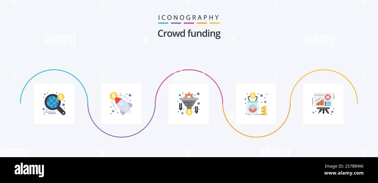 Crowdfunding Flat 5 Icon Pack Including chart. cash. conversion. money ...