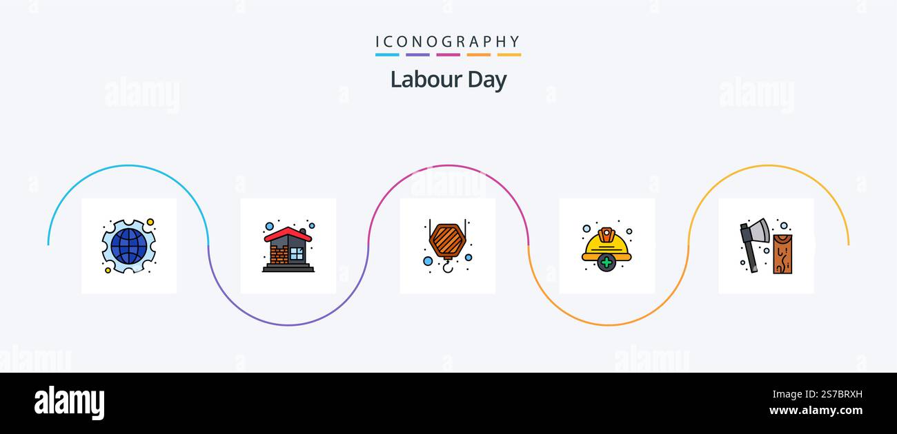 Labour Day Line Filled Flat 5 Icon Pack Including labour. hard. home ...