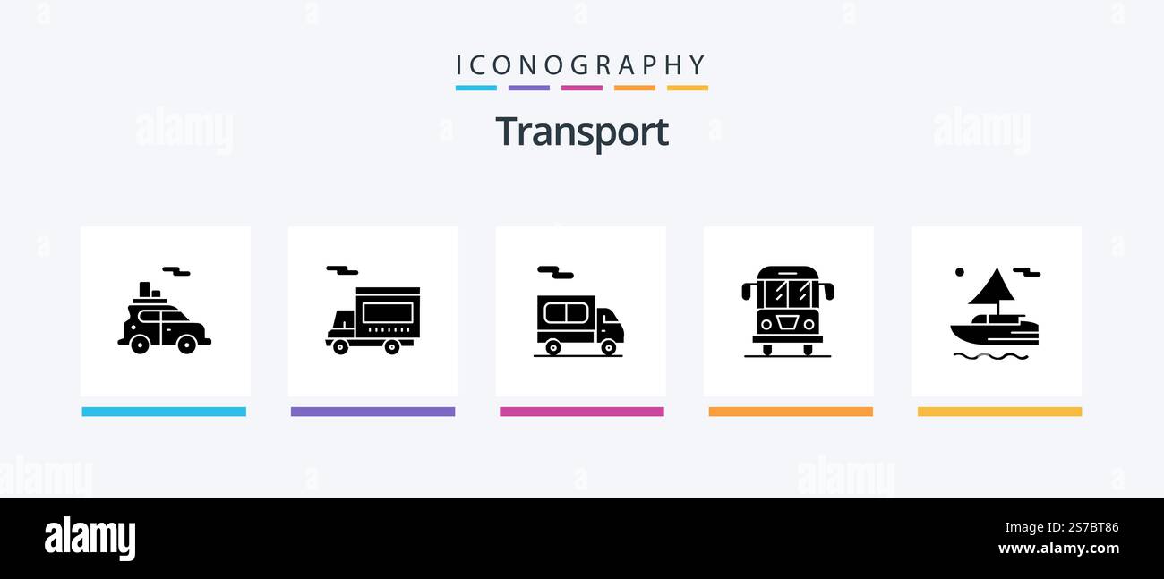 Transport Glyph 5 Icon Pack Including transport. boat. delivery. truck ...