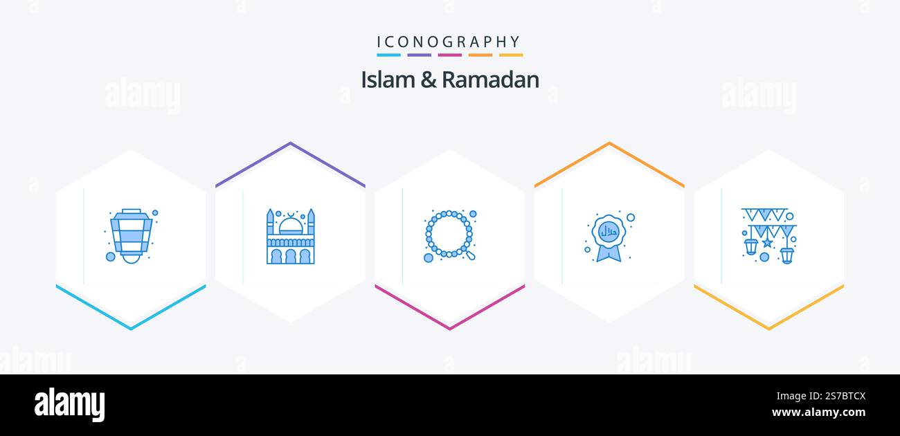 Islam And Ramadan 25 Blue icon pack including garland. ribbon. muslim ...