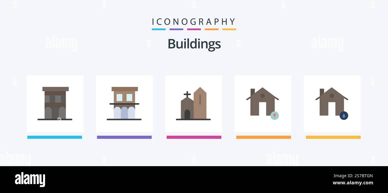 Buildings Flat 5 Icon Pack Including fire. buildings. historic. map ...