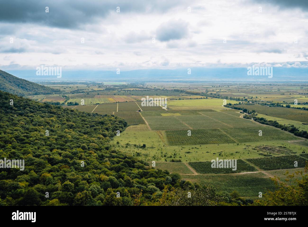 View on the Alazani river valley and fields from the ancient Nekresi ...