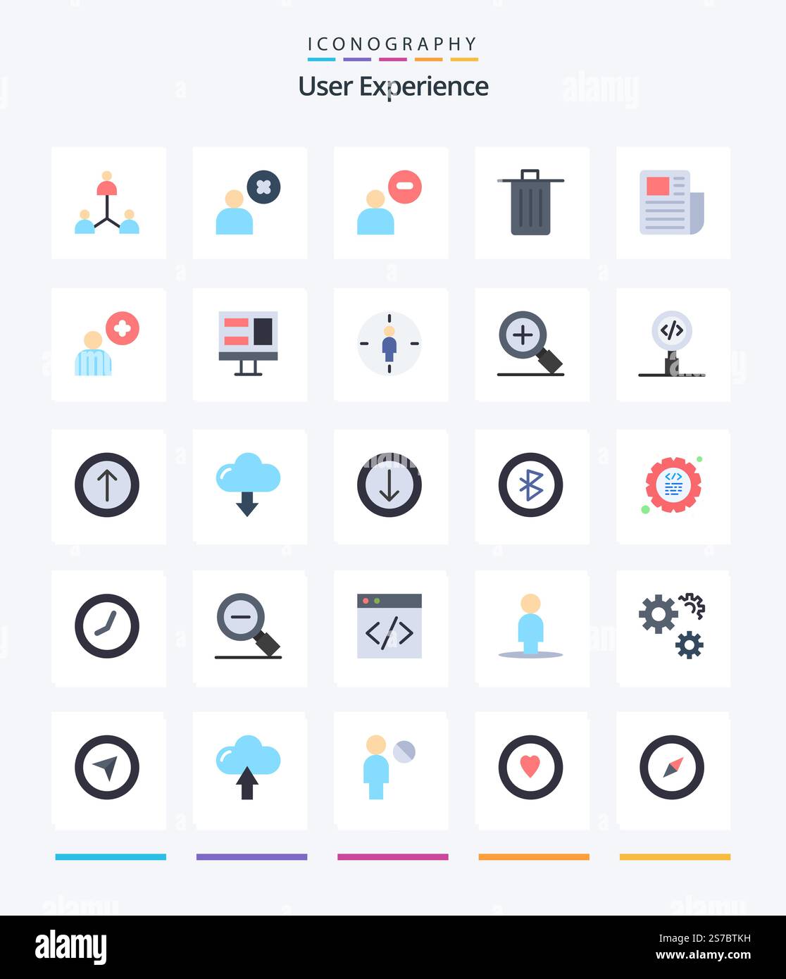 Creative User Experience 25 Flat icon pack Such As document. garbage. male. delete. basket Stock ...