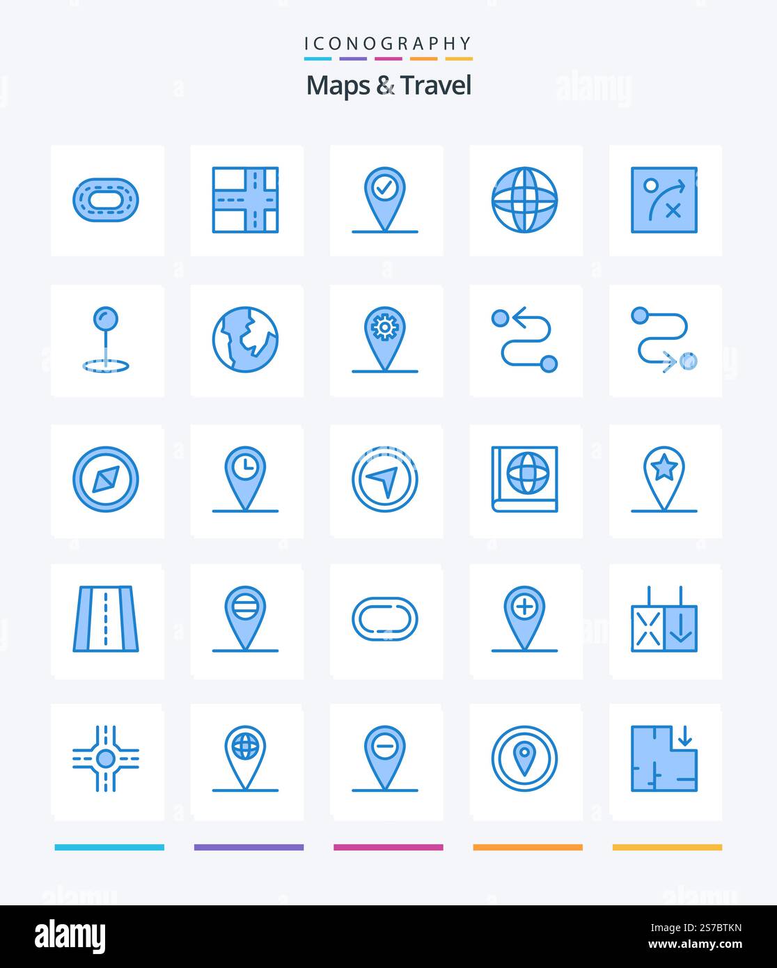 Creative Maps & Travel 25 Blue icon pack Such As location. gear. world ...