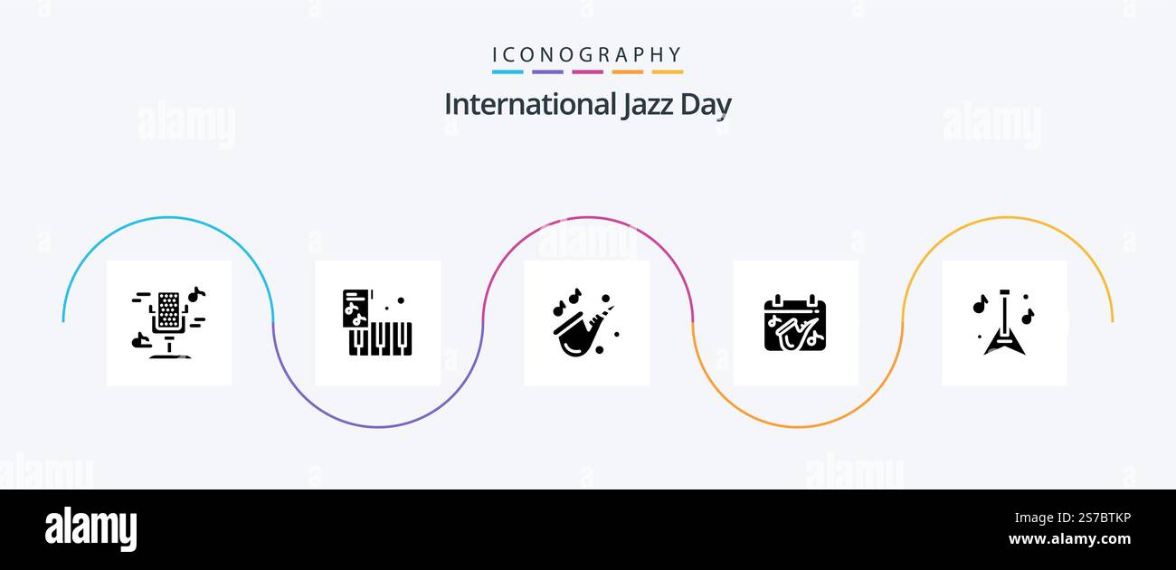 International Jazz Day Glyph 5 Icon Pack Including play . calendar ...