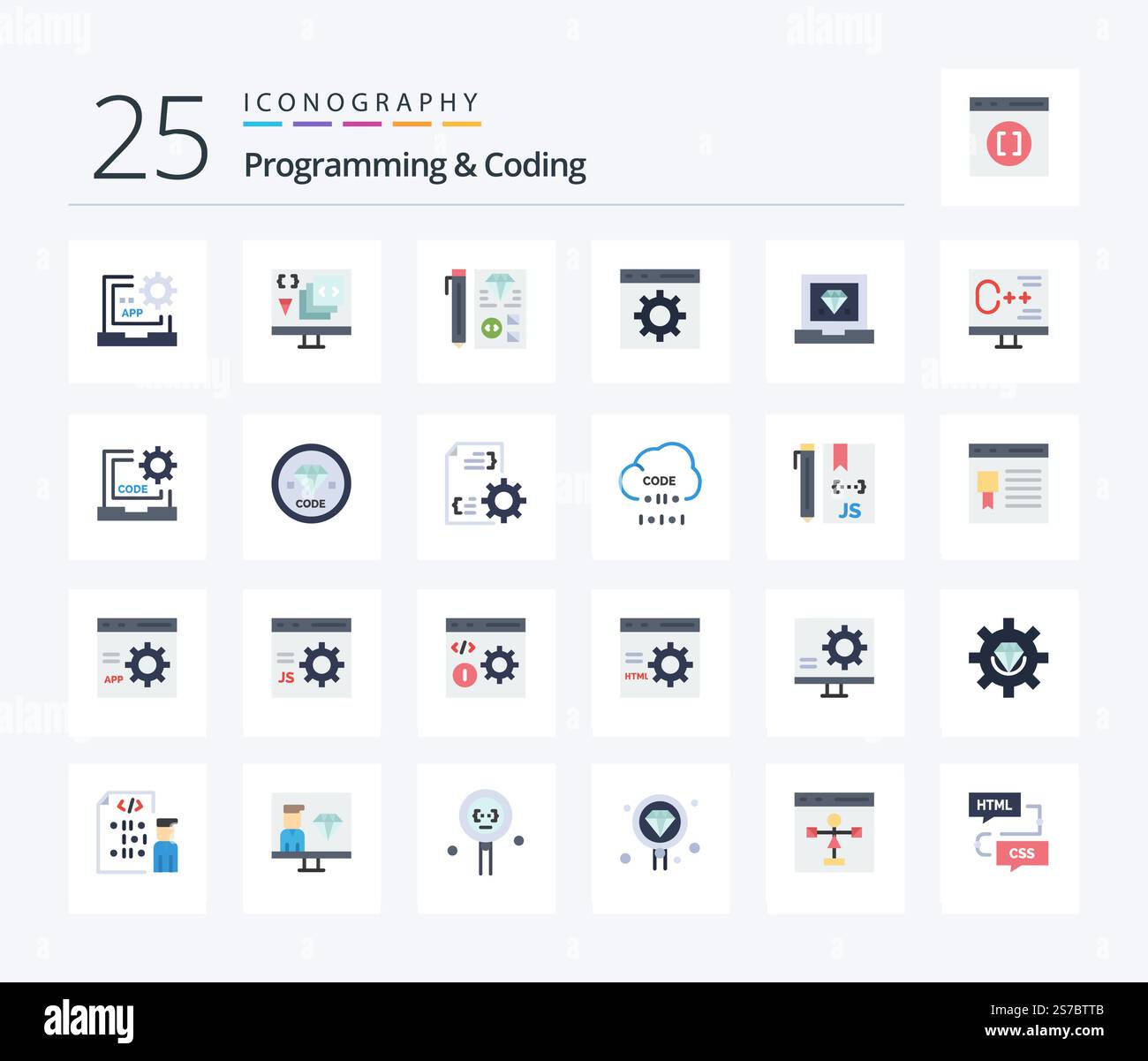 Programming And Coding 25 Flat Color Icon Pack Including Develop Coding Planning Development