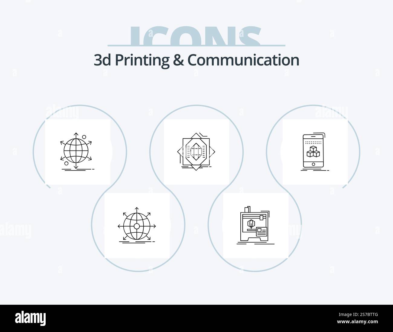 3d Printing And Communication Line Icon Pack 5 Icon Design. sketch ...