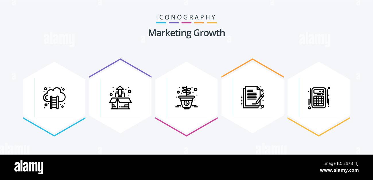 Marketing Growth 25 Line icon pack including calculator. sign. product ...