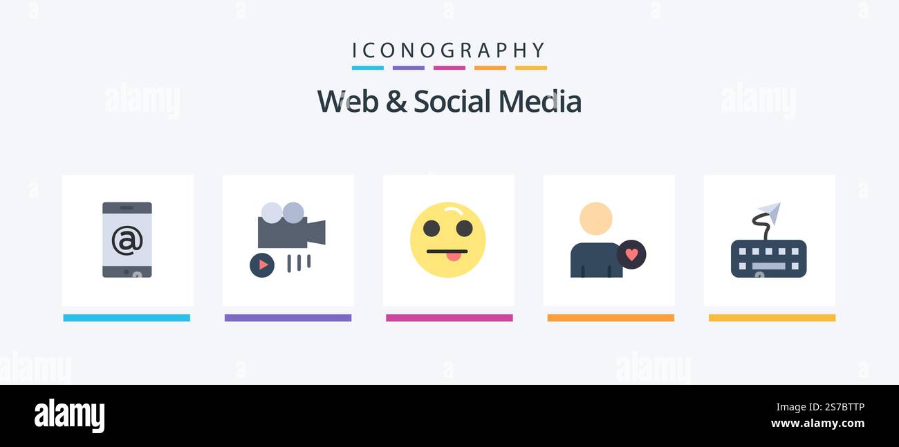 Web And Social Media Flat 5 Icon Pack Including . happy. type. attach ...