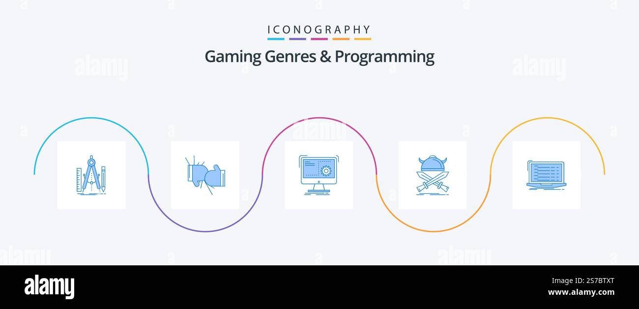 Gaming Genres And Programming Blue 5 Icon Pack Including viking. battle. fight. progress ...