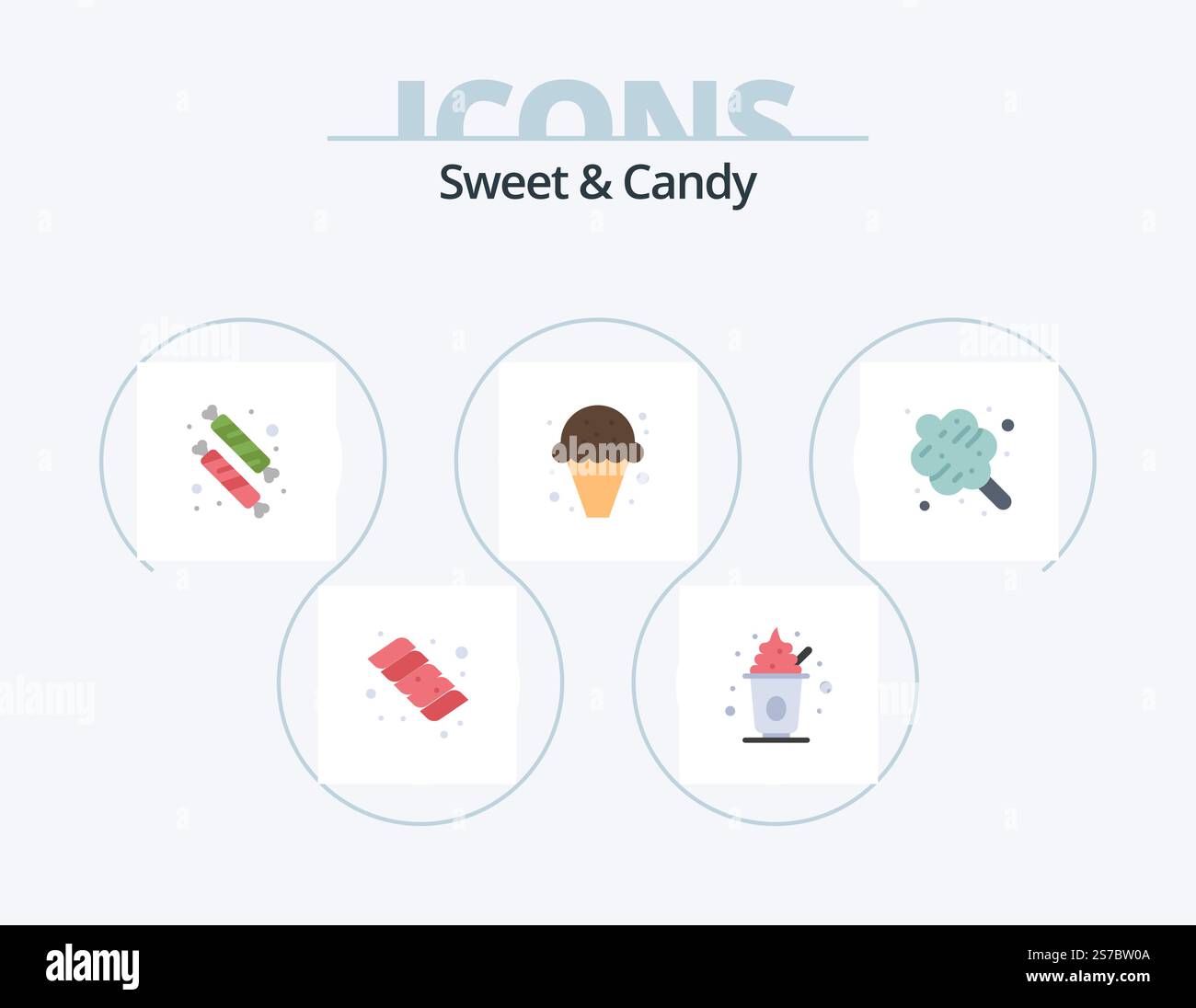 Sweet And Candy Flat Icon Pack 5 Icon Design. food. cotton candy. candy. sweets. food Stock ...