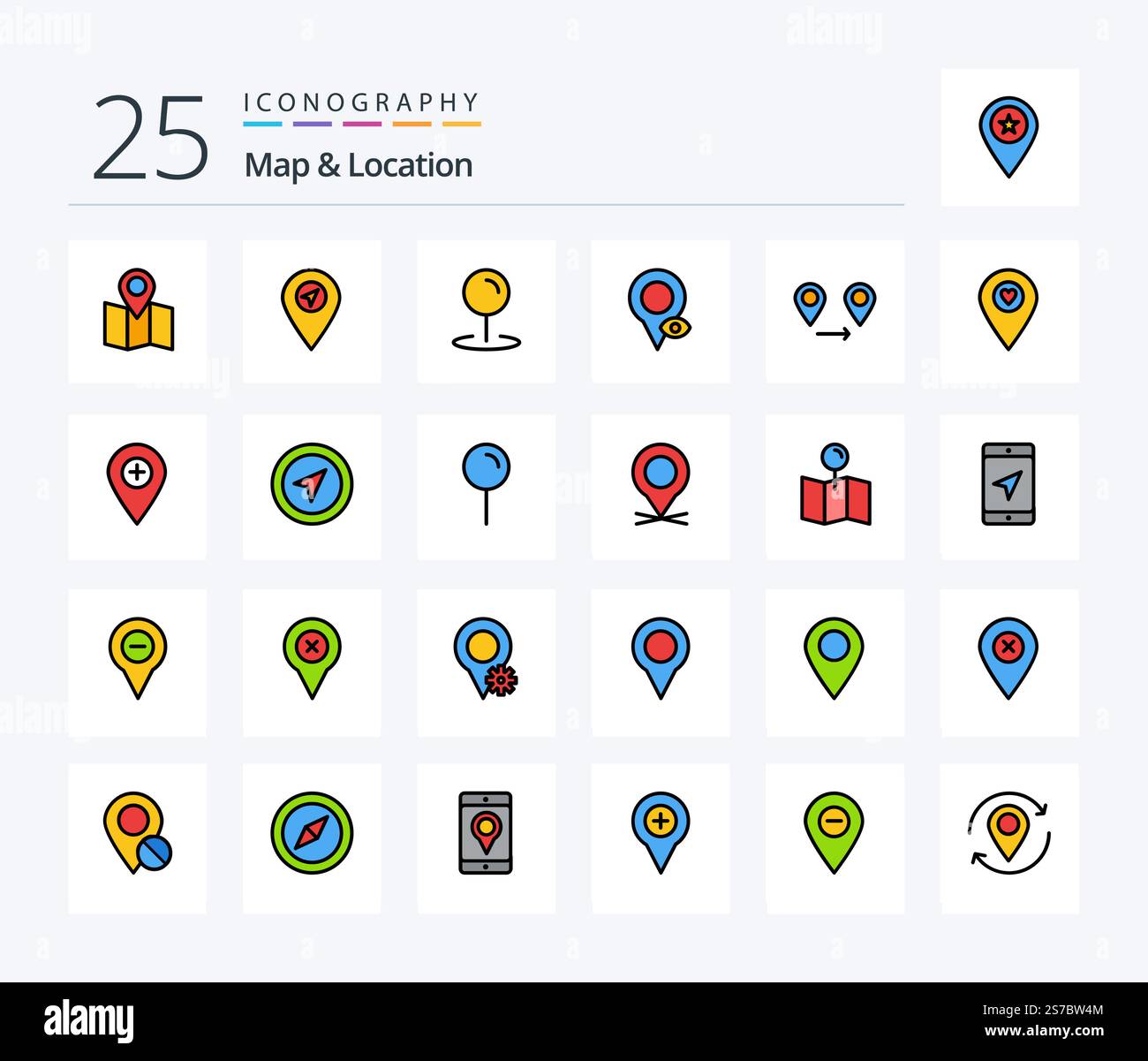 Map & Location 25 Line Filled icon pack including marker. location ...