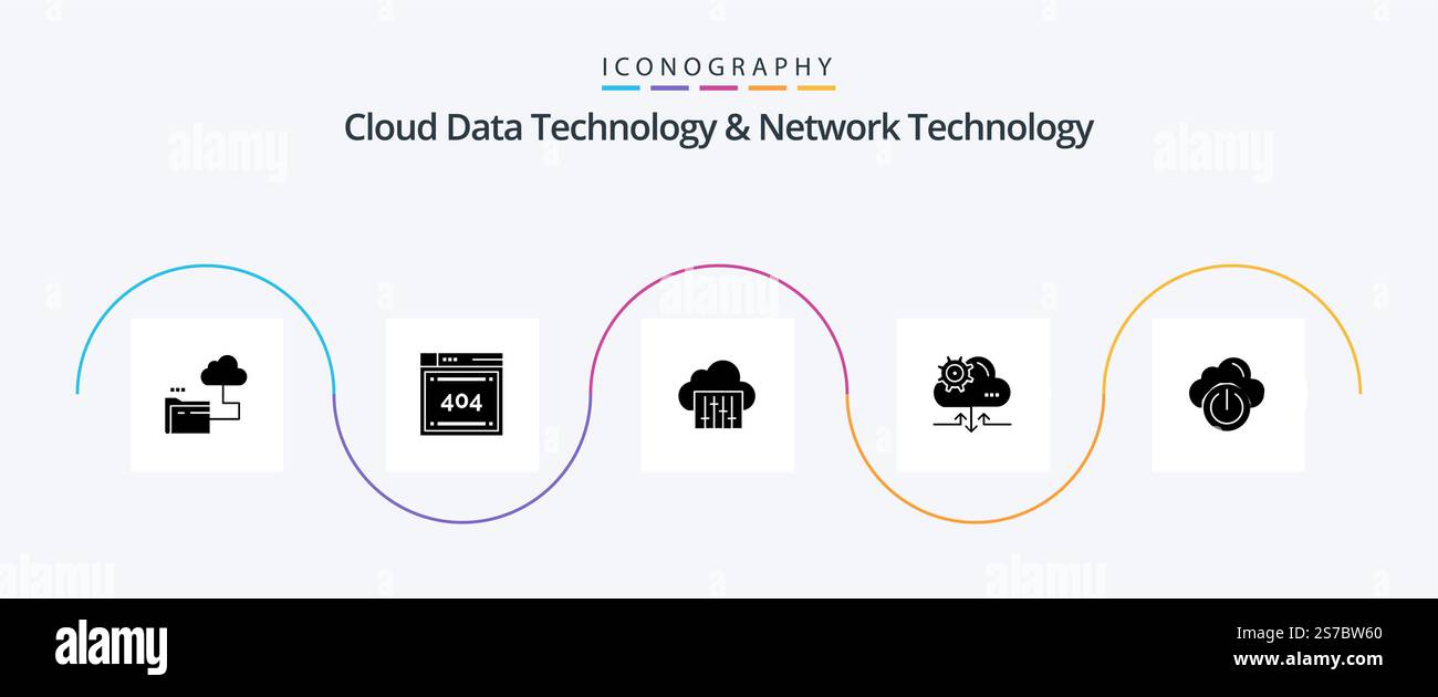 Cloud Data Technology And Network Technology Glyph 5 Icon Pack Including power. arrow. cloud ...