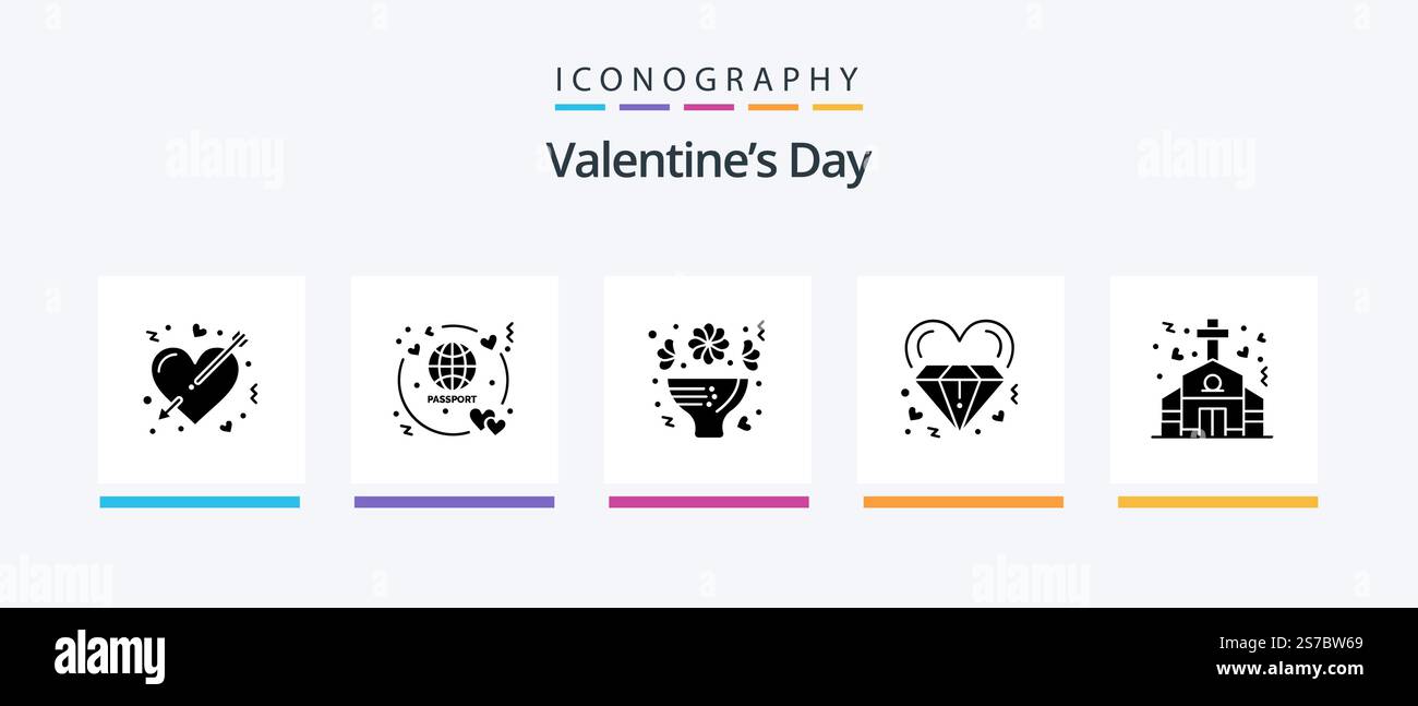 Valentines Day Glyph 5 Icon Pack Including marriage. heart. travel ...