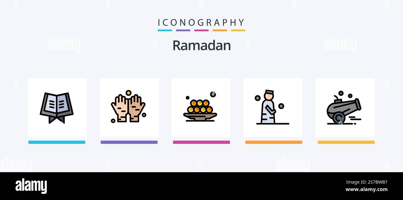 Ramadan Line Filled 5 Icon Pack Including crescent . religion. fruit ...