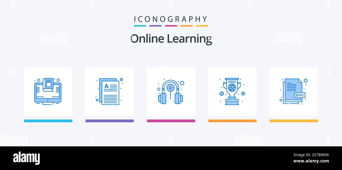 Online Learning Blue 5 Icon Pack Including prize. learn. pages ...