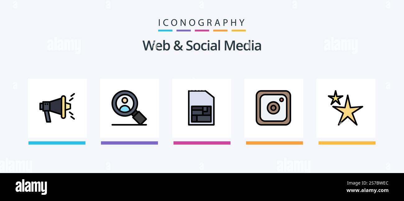 Web And Social Media Line Filled 5 Icon Pack Including . server . internet. database . bell ...