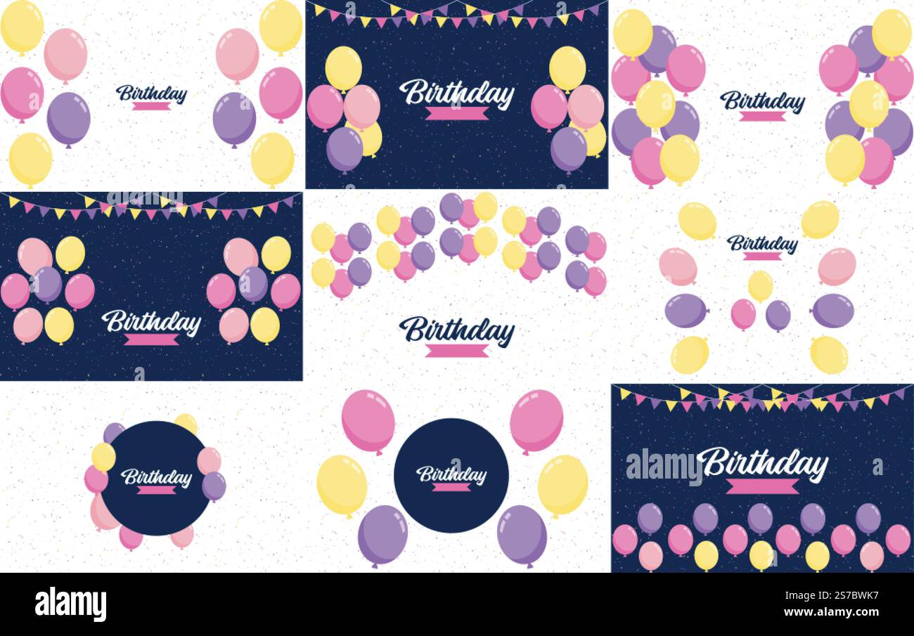 Happy Birthday design with a pastel color scheme and a hand-drawn cake ...