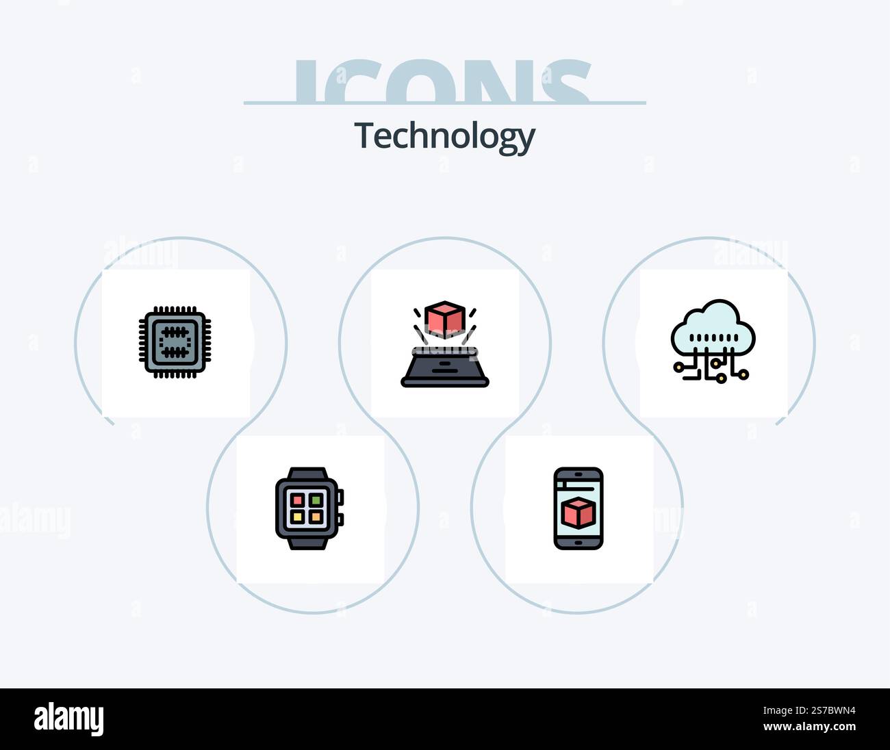 Technology Line Filled Icon Pack 5 Icon Design. . technology. computer. cell. google Stock ...