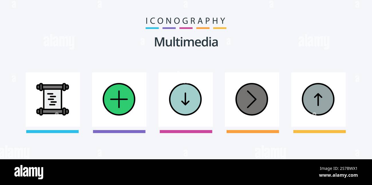 Multimedia Line Filled 5 Icon Pack Including media. test. multimedia ...