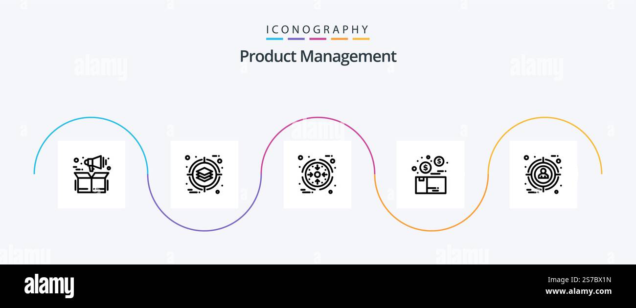 Product Management Line 5 Icon Pack Including focus. package. business ...