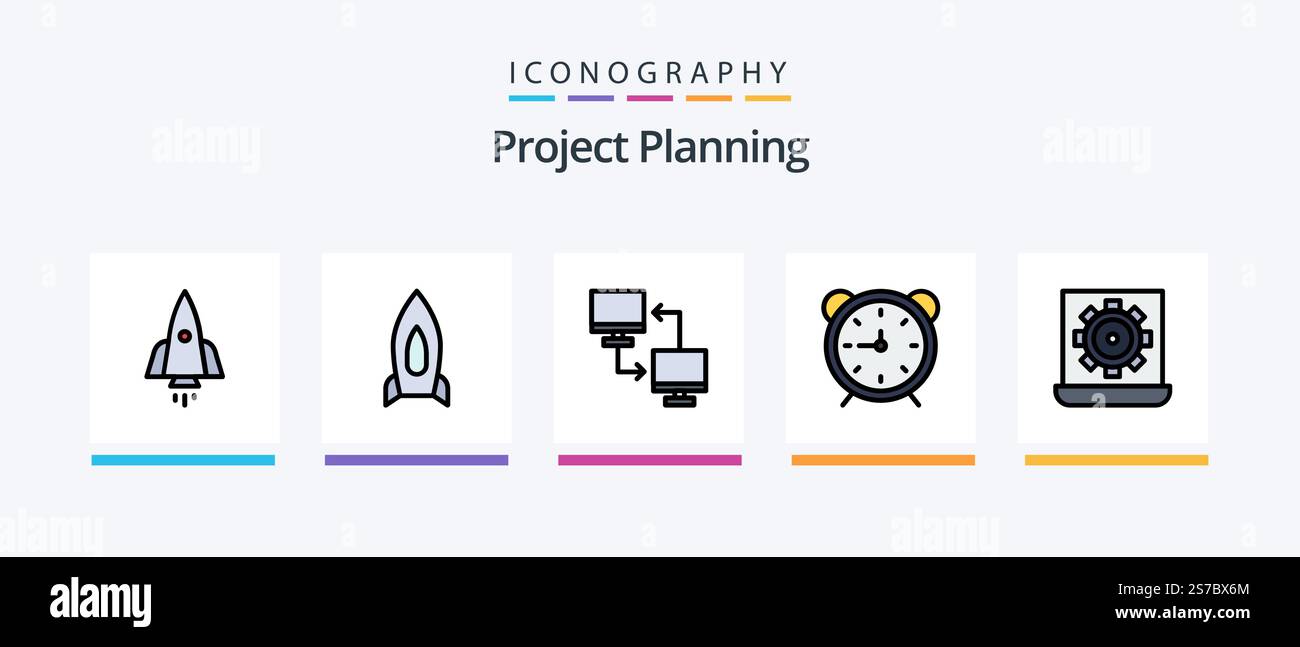 Project Planing Line Filled 5 Icon Pack Including page. document. page ...