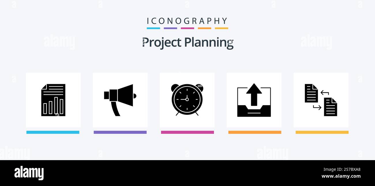 Project Planing Glyph 5 Icon Pack Including drawer. cabinet. megaphone. watch. time. Creative ...