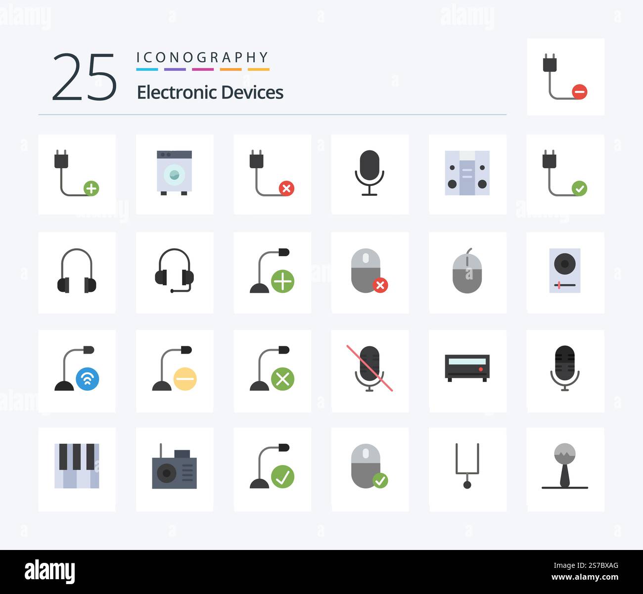 Devices 25 Flat Color icon pack including record. mic. equipment. hardware. devices Stock Vector ...