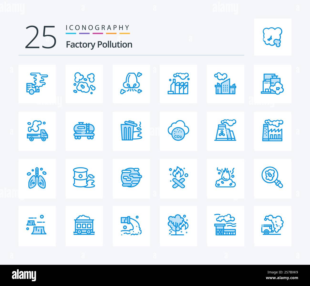 Factory Pollution 25 Blue Color icon pack including factory. pollution ...