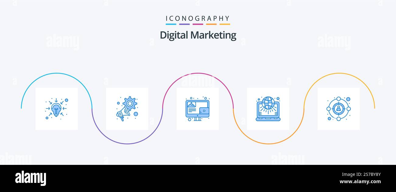 Digital Marketing Blue 5 Icon Pack Including audience. world. blog ...