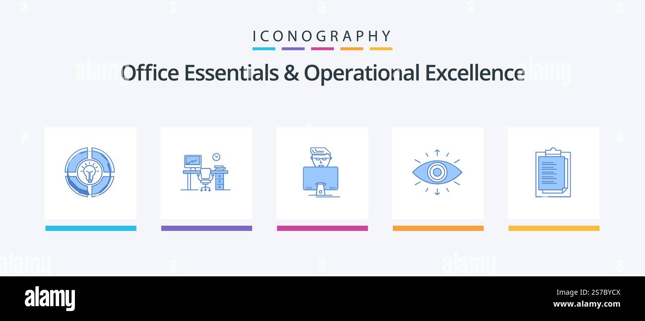 Office Essentials And Operational Exellence Blue 5 Icon Pack Including ...